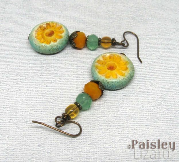 Mixed Media Sunflower Beads and Jewelry - Paisley Lizard